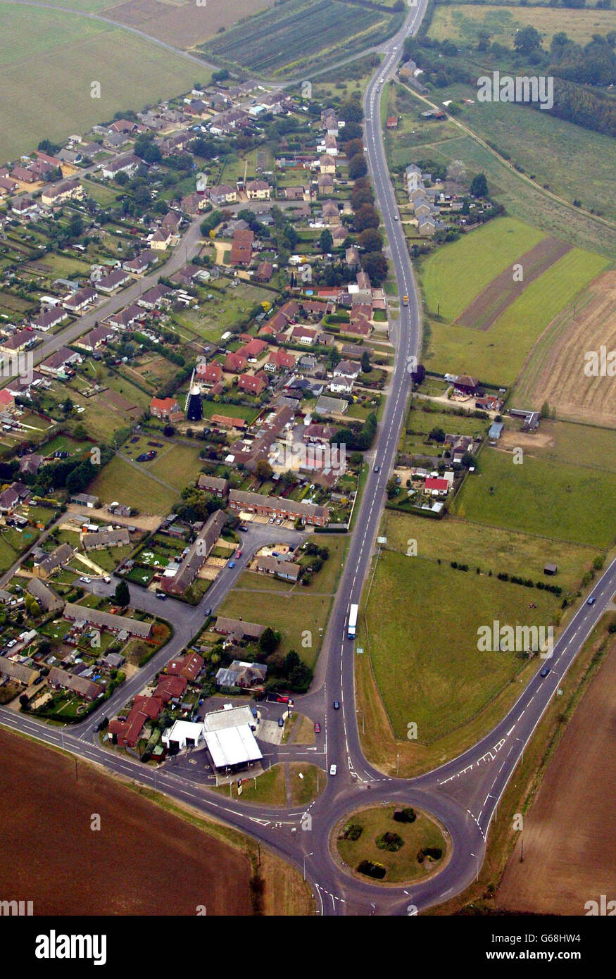 Aerial photograph of Soham showing the Q8 garage on the edge of the ...