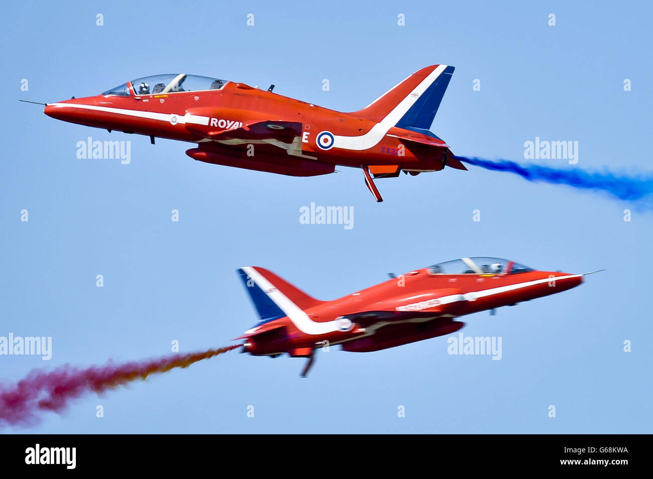 The Royal Air Force Red Arrows Display Team perform at RAF Fairford ...