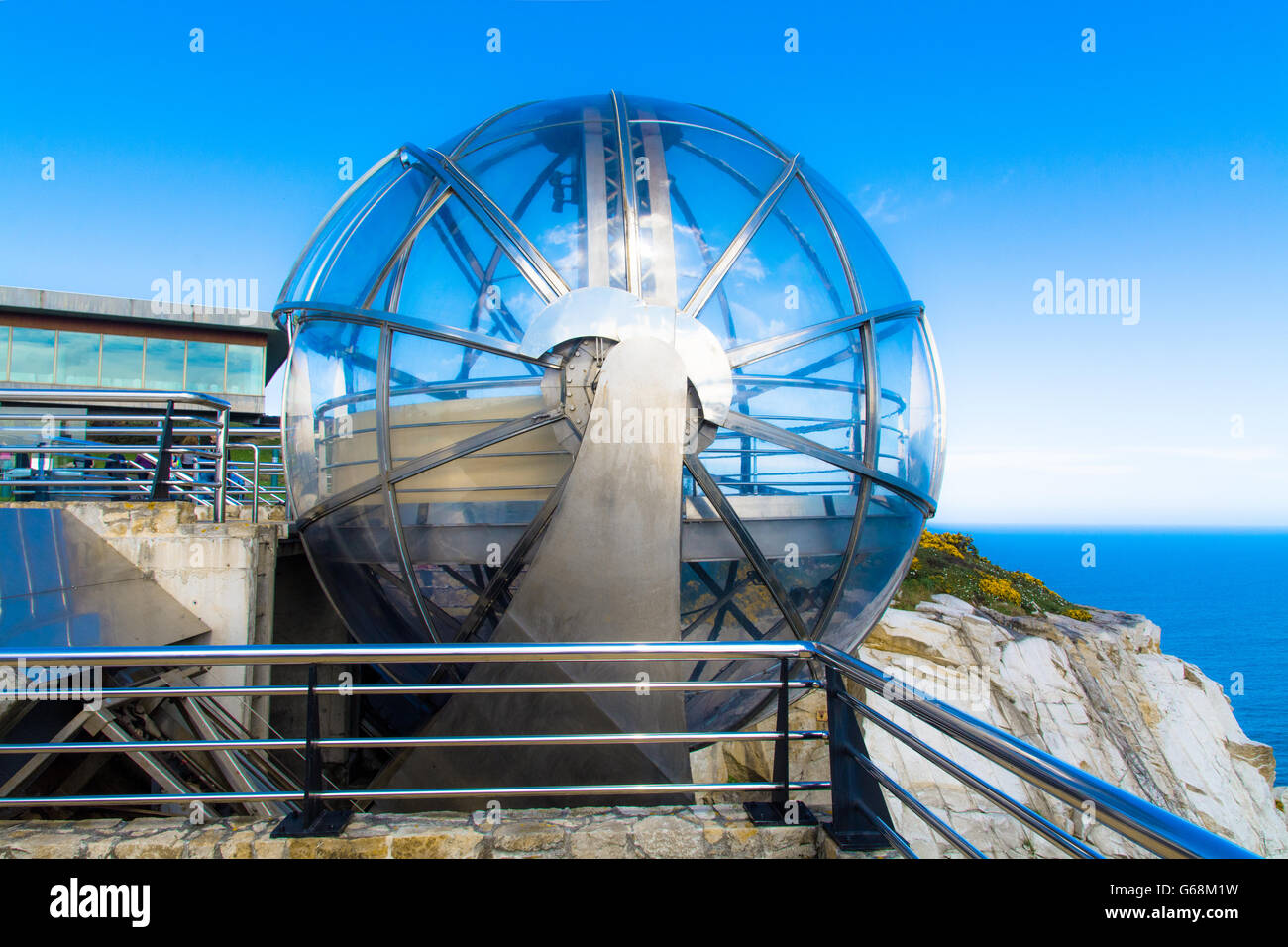 Side View of Spherical Modern Scenic Lift Against Blue Clear Sky Stock ...
