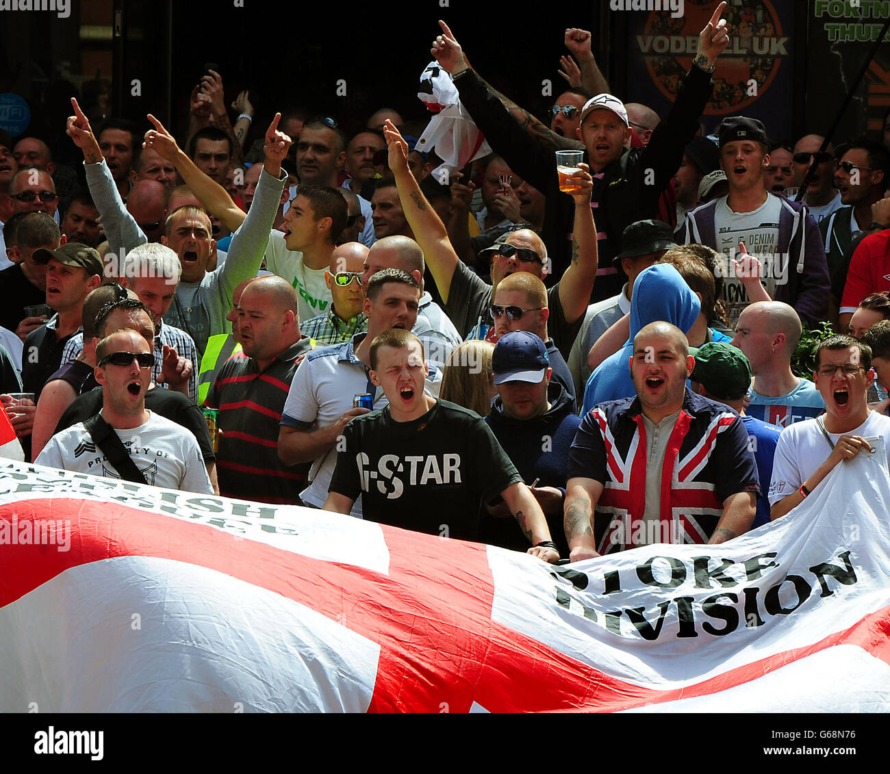 People participate in an EDL march at Centenary Square in Birmingham ...