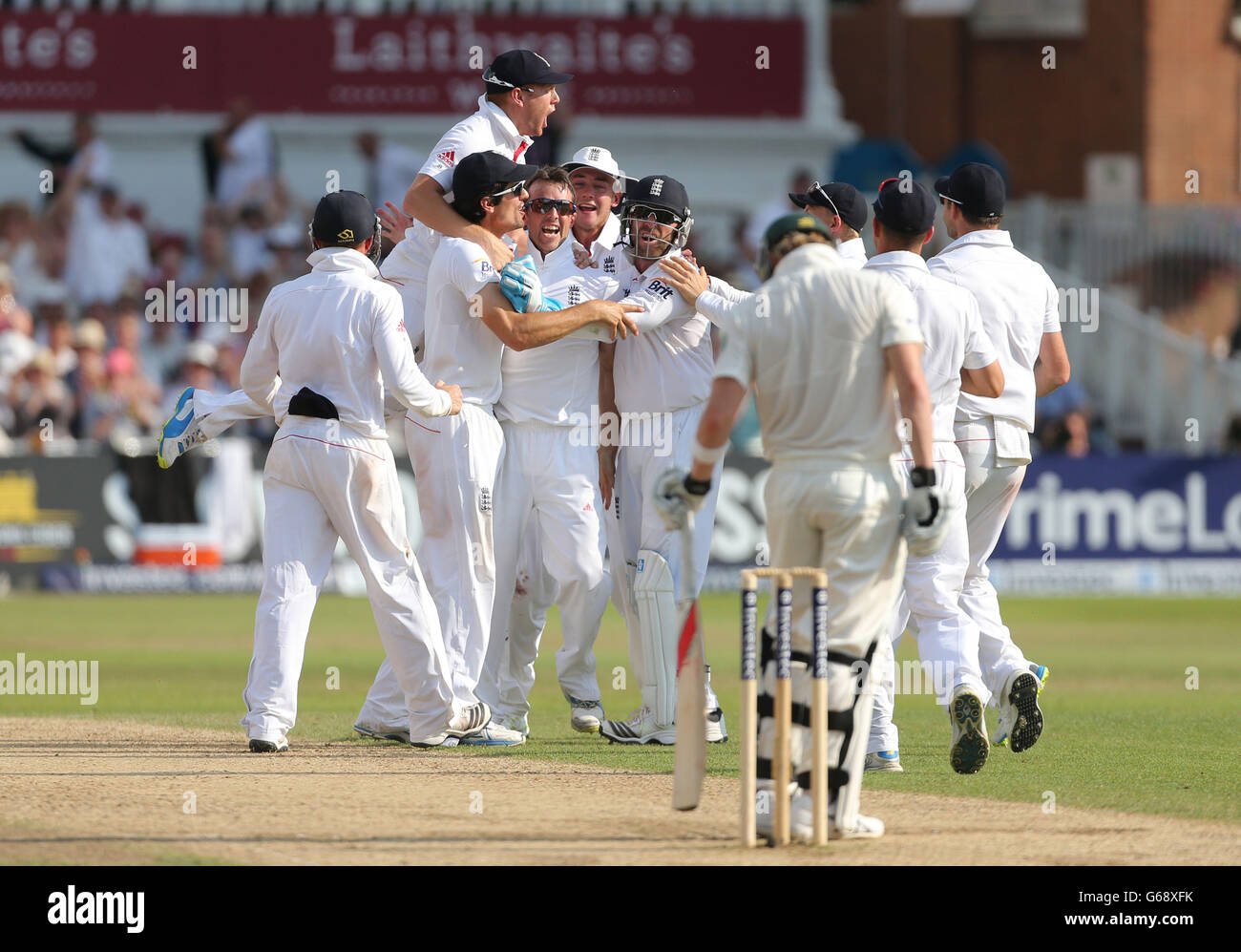 England's Graeme Swann celebrates Steve Smith's wicket LBW during day ...