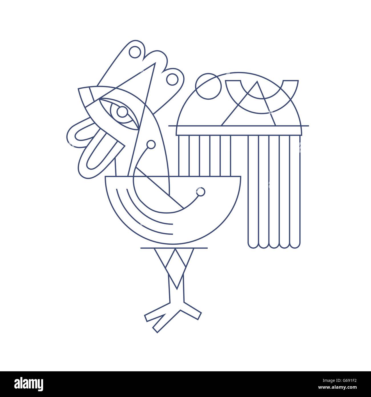 original flat line art drawing of geometric rooster Stock Vector Image ...