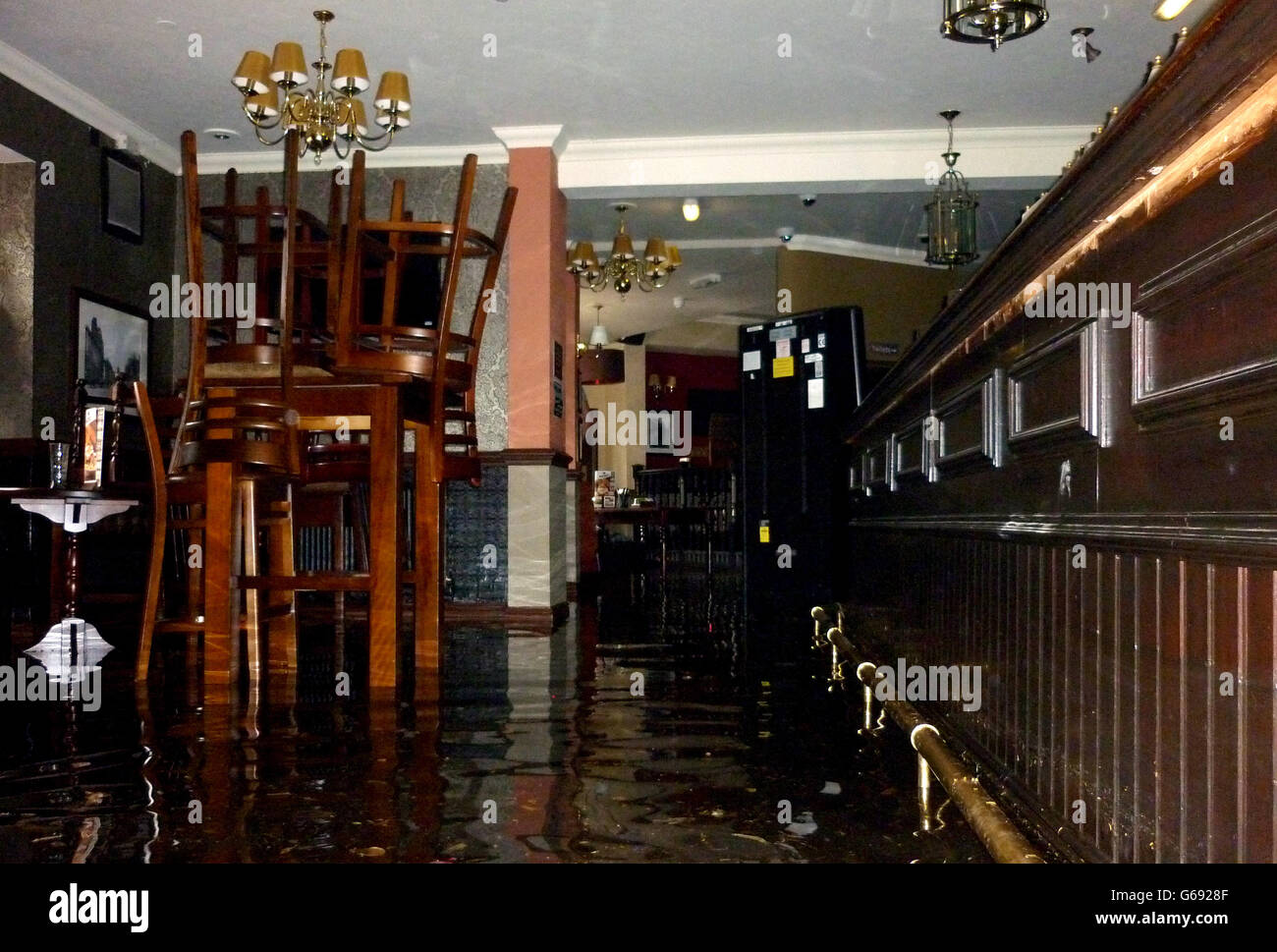 The flooded interior of The Grosvenor pub in Nottingham as a sudden ...