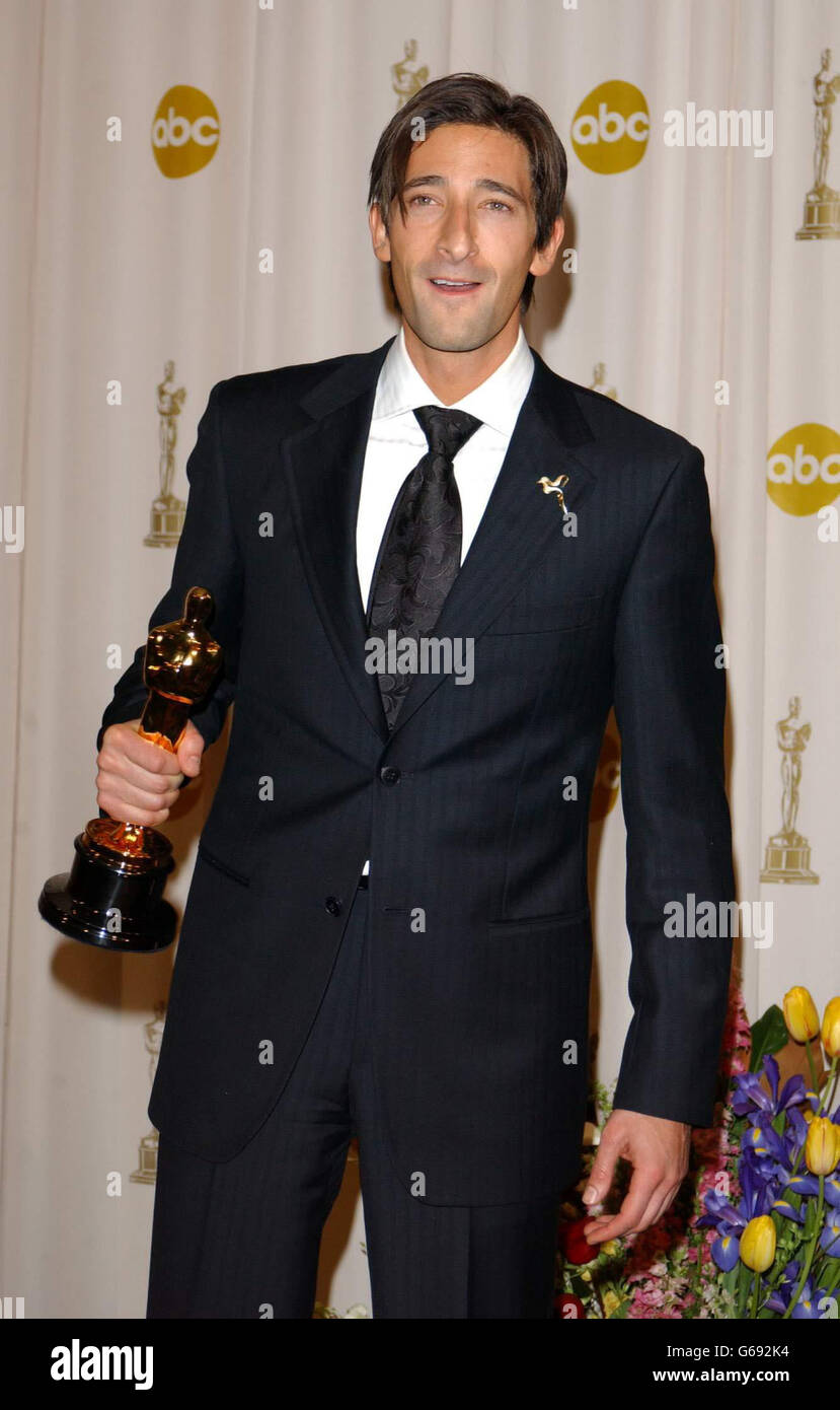 Actor Adrien Brody with his Best Actor Oscar for The Pianist at the ...
