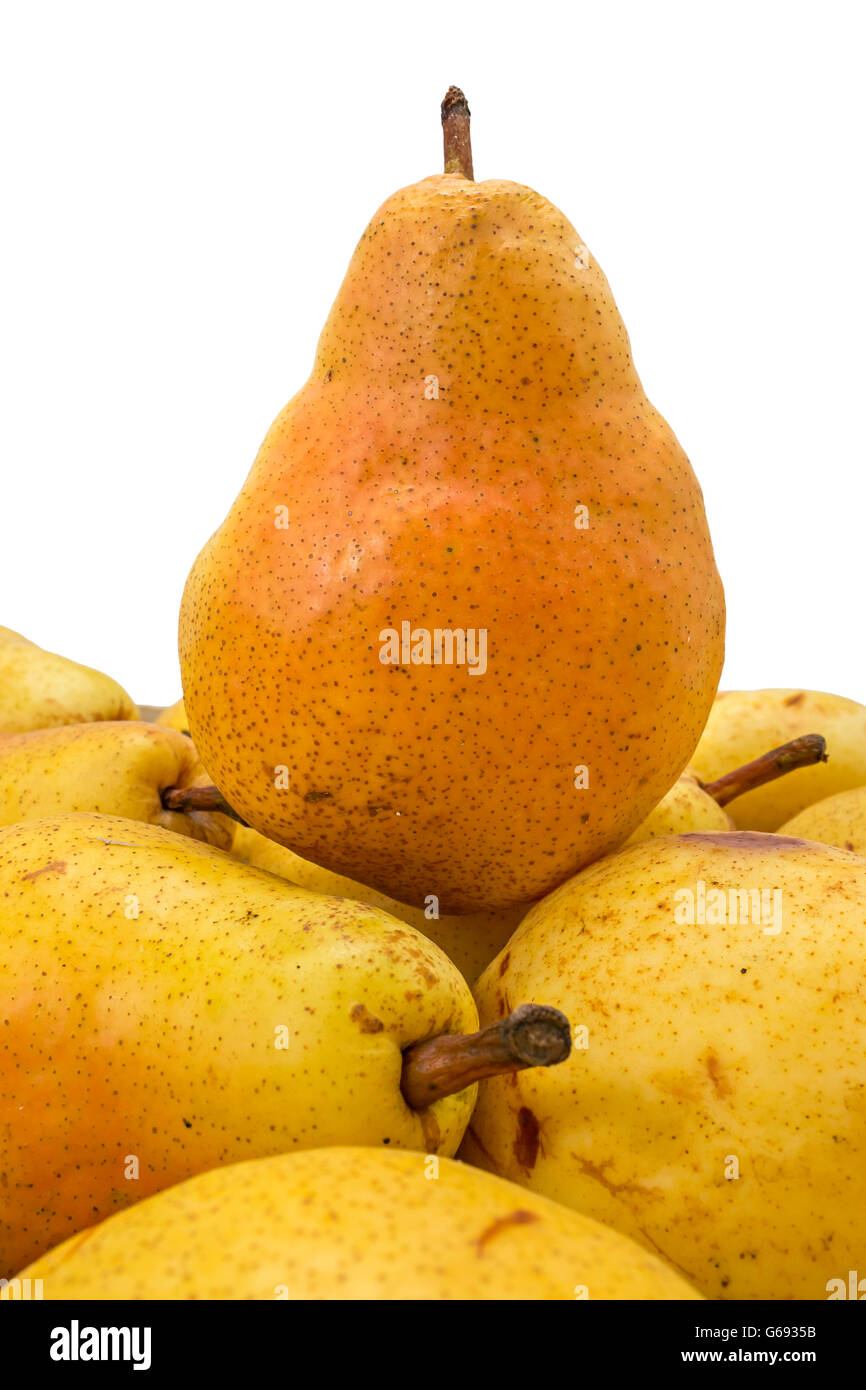 Pile of juicy ripe pears, on a white background Stock Photo - Alamy