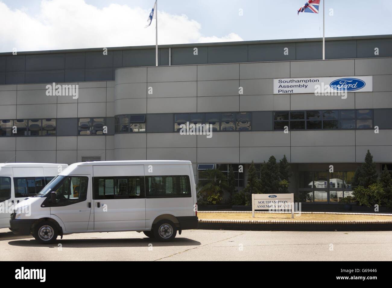 A new Ford Transit sits outside the assembly plant in Southampton which ...