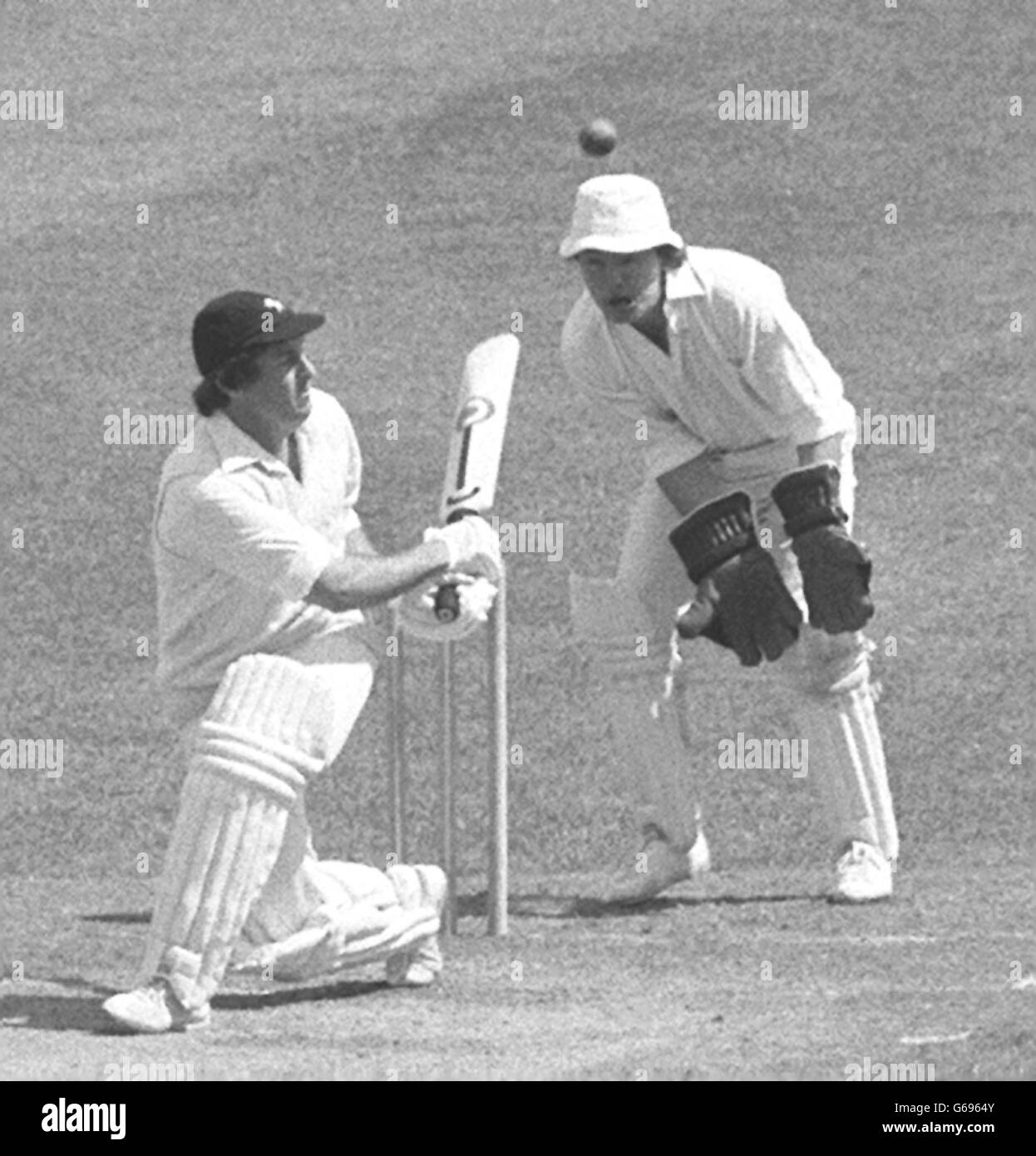 Kent opener Bob Woolmer attempts to sweep Mike Selvey, but gets ...
