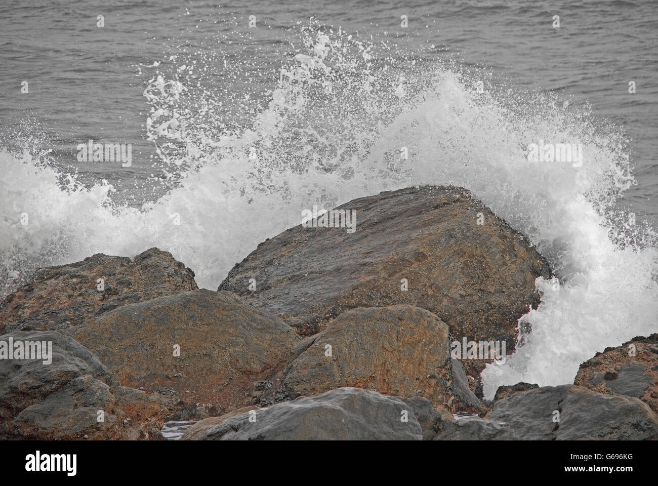 Waves splash over the rocks, Indian Ocean, Kanyakumari, Tamil Nadu ...