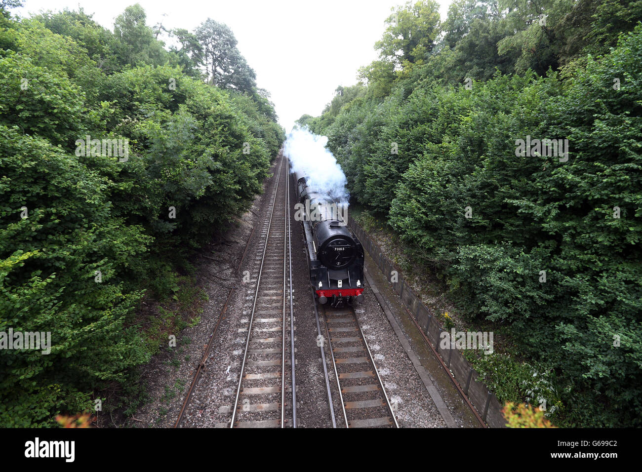 The historic steam locomotive No. 70013 Oliver Cromwell hauls The ...