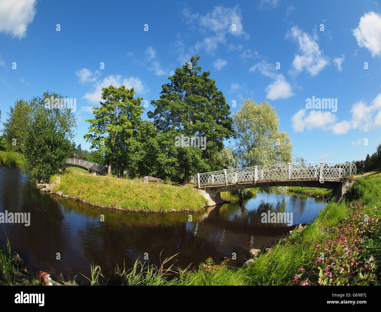 Bridge over the river in the park Stock Photo - Alamy