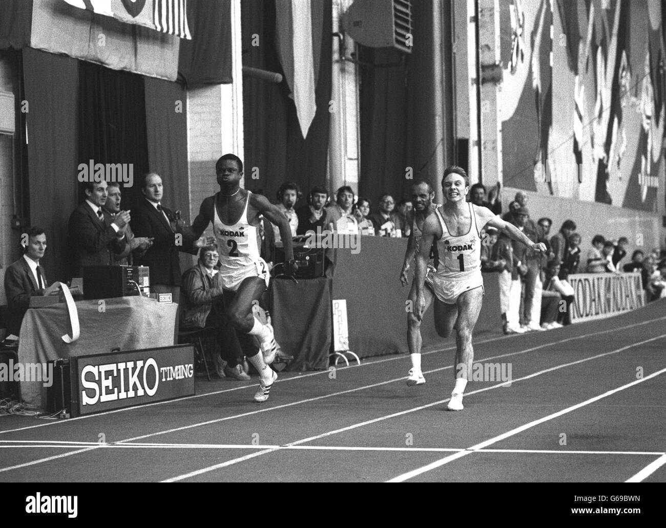 London schoolboy, 18-year-old Ade Mafe (left) winning the 200 metres at ...