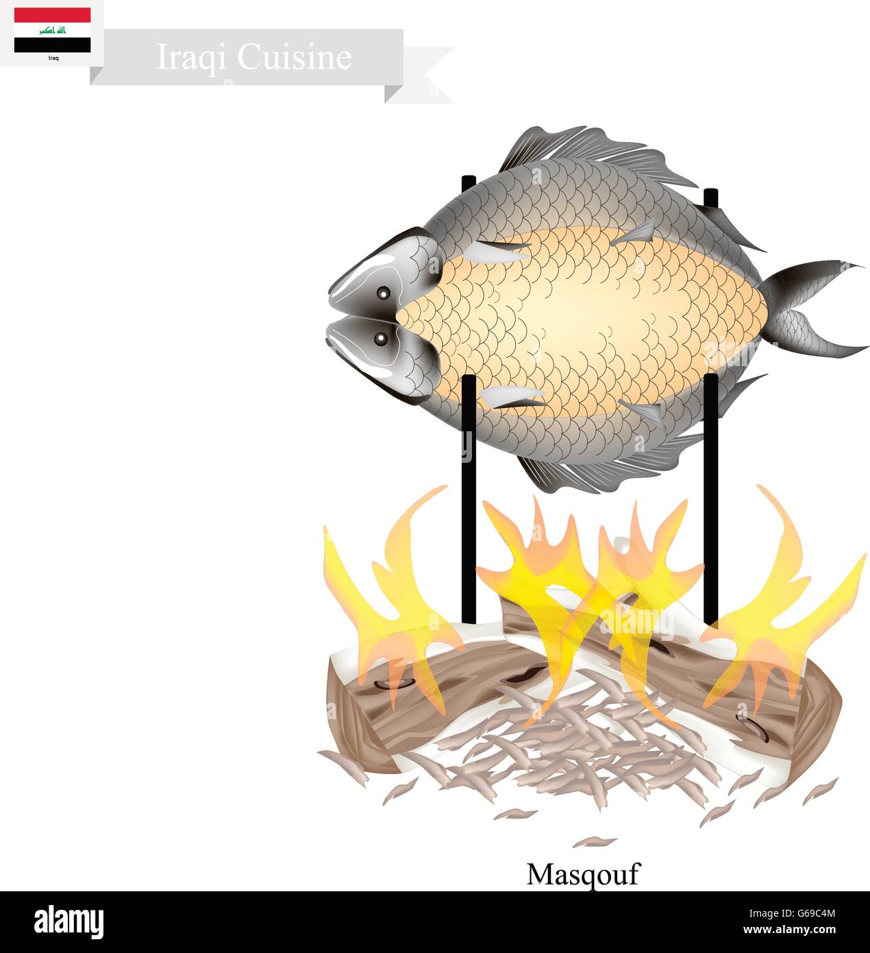 Iraqi Cuisine, Masqouf or Traditional Grilled Carp Fish on Campfire. A ...