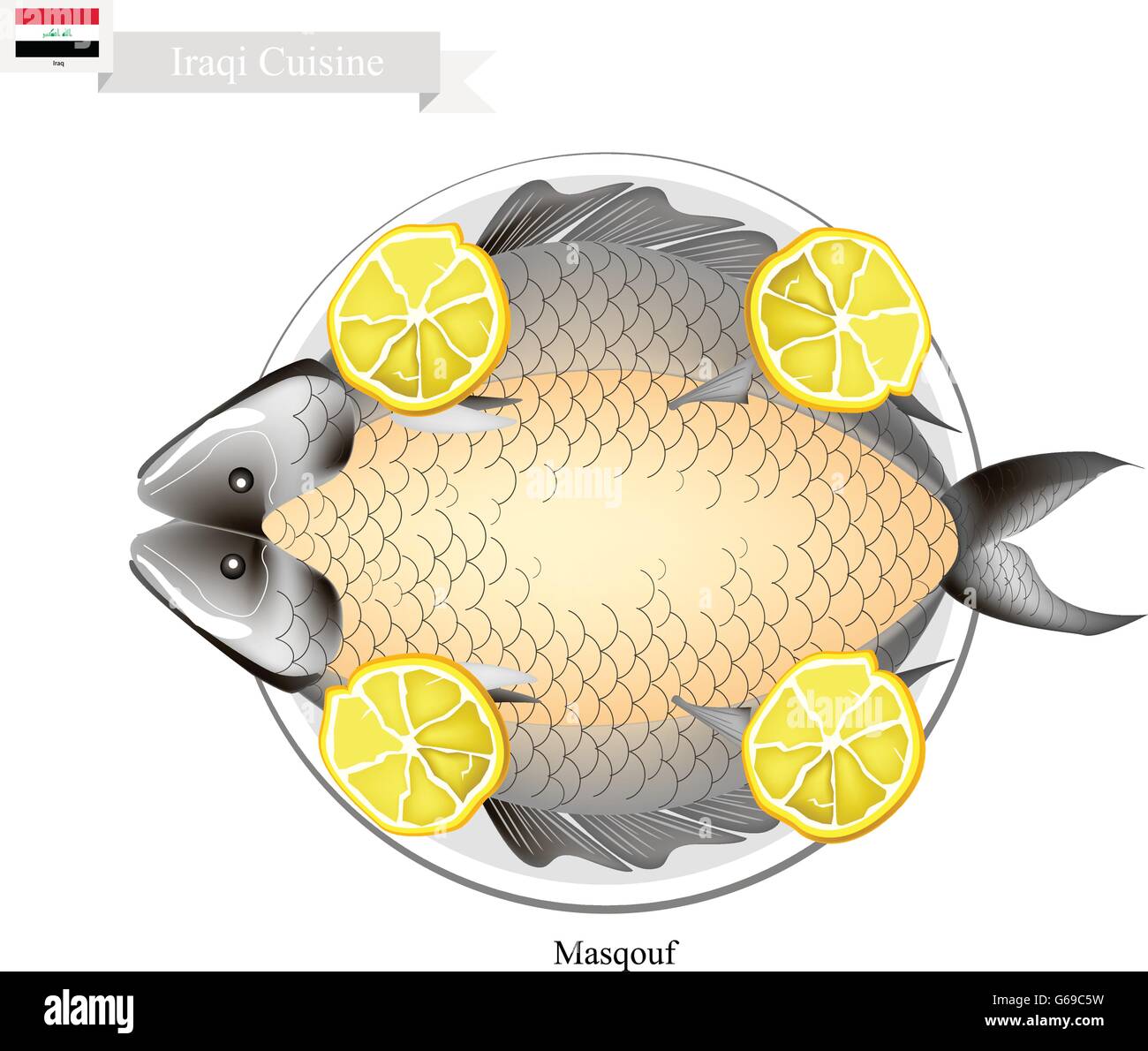 Iraqi Cuisine, Illustration of Masqouf or Traditional Grilled Carp Fish ...