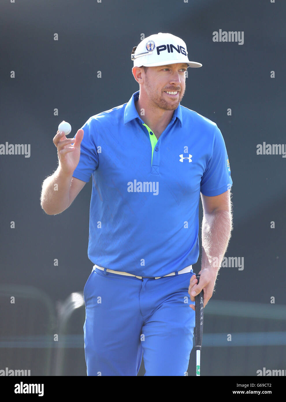 USA's Hunter Mahan celebrates finishing his round during day three of ...