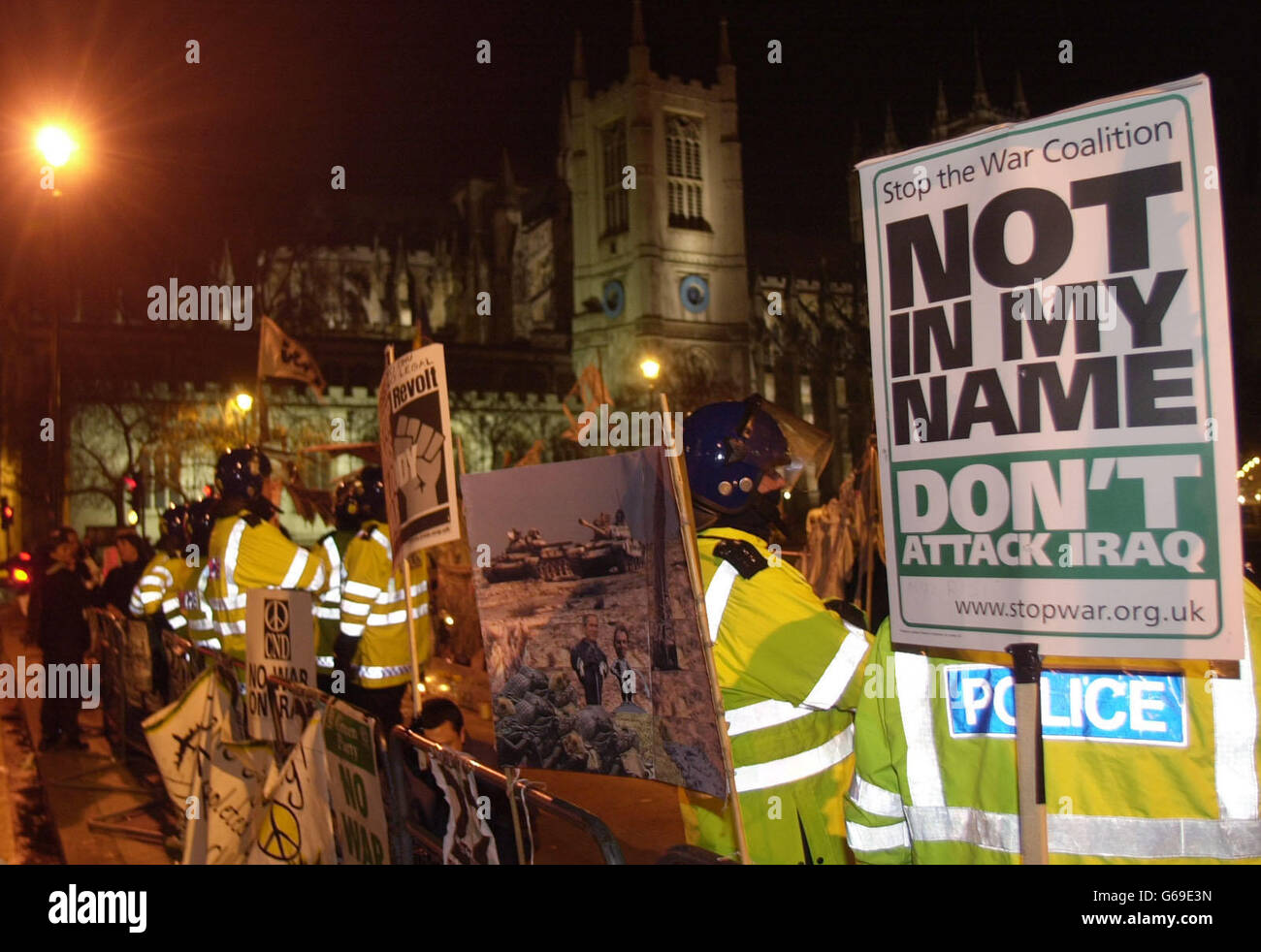 Riot police in Parliament Square central London, following a day of ...