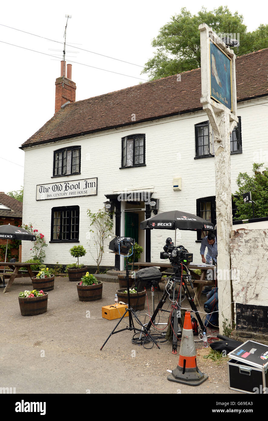NBC prepare to do a live broadcast from outside of The Old Boot Inn in ...