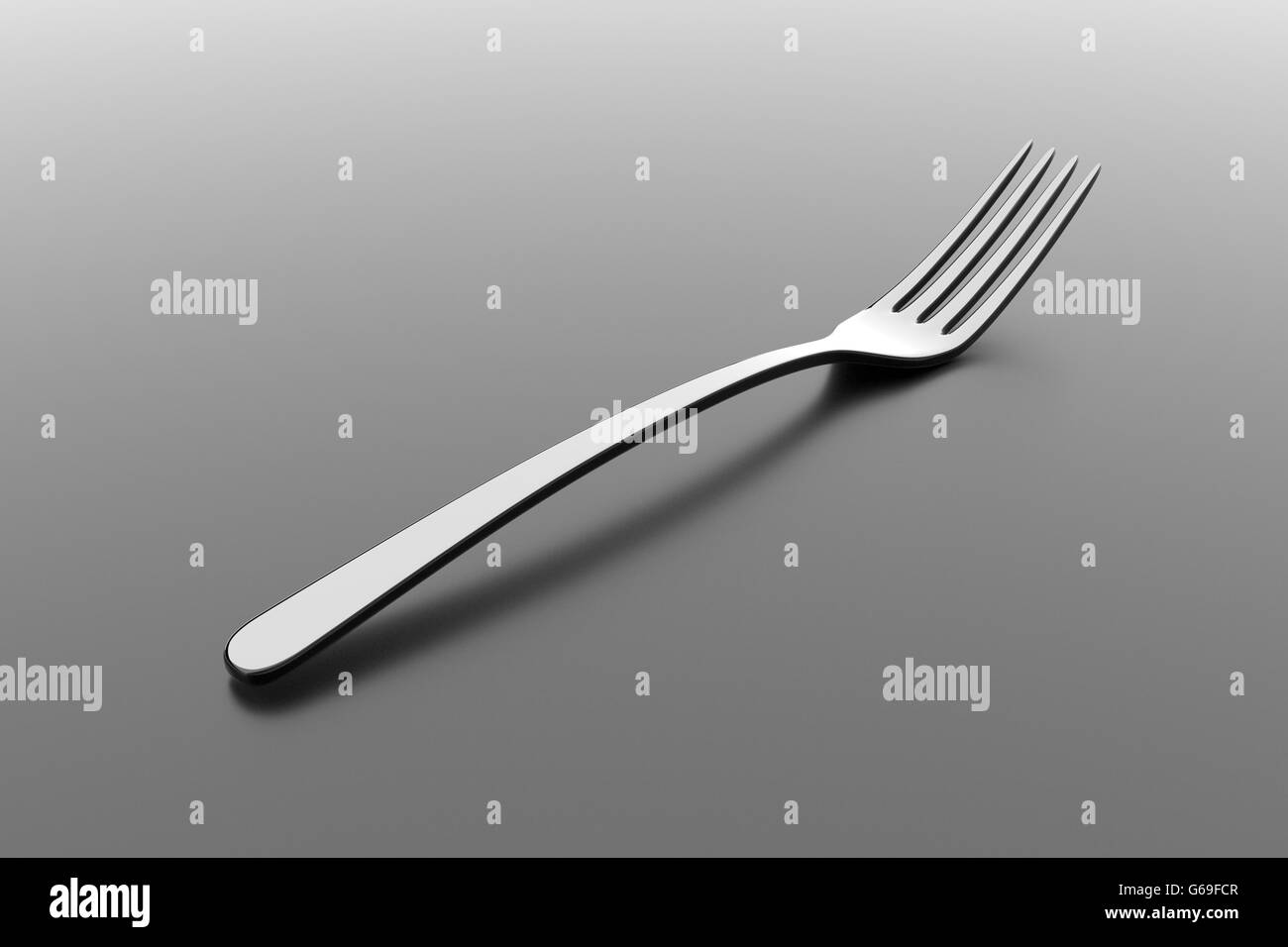 Silver fork. Fine cutlery on grey background. Single fork on a table ...