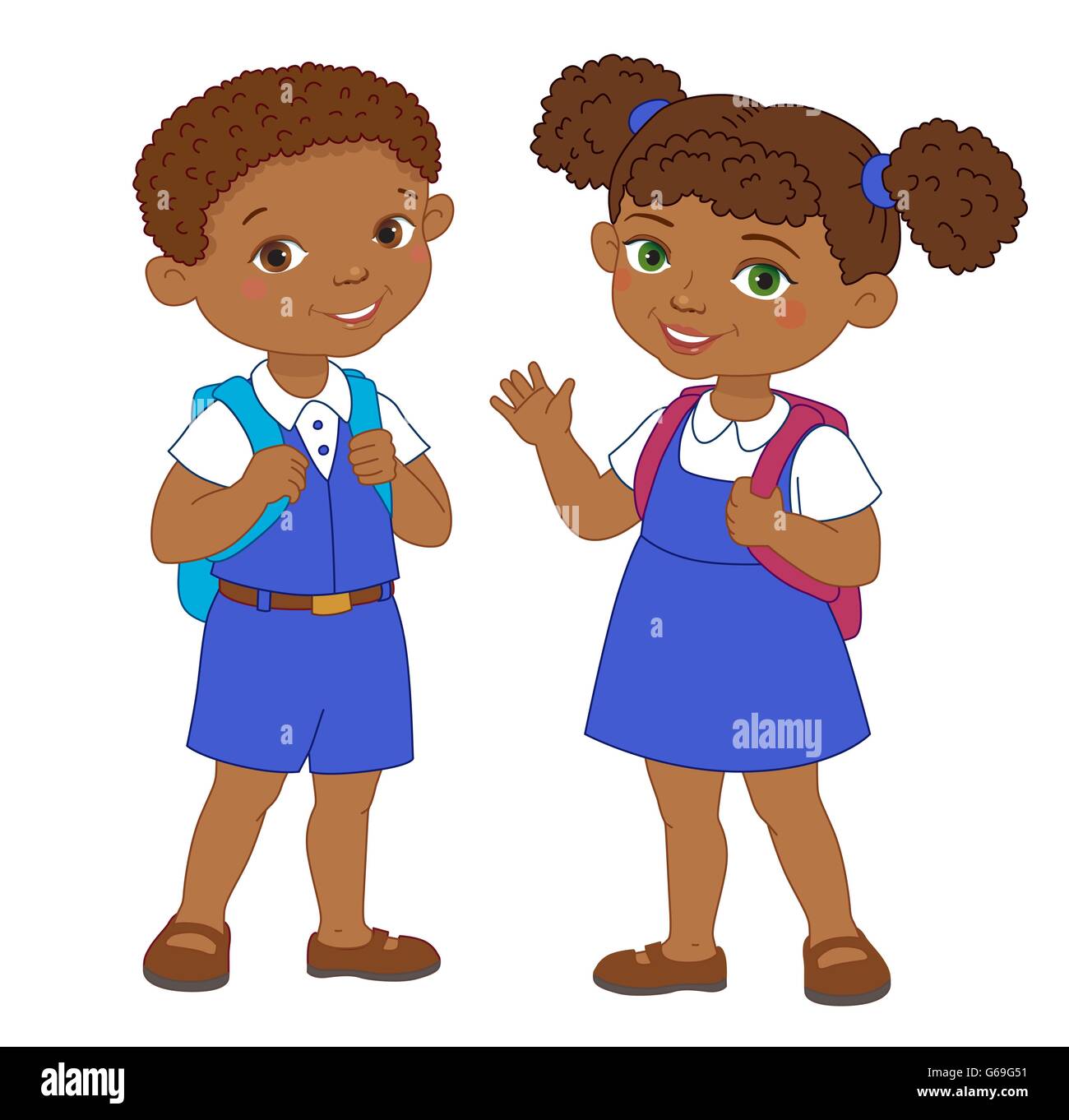 Boy and girl with backpacks pupil stay cartoon school isolated Stock ...