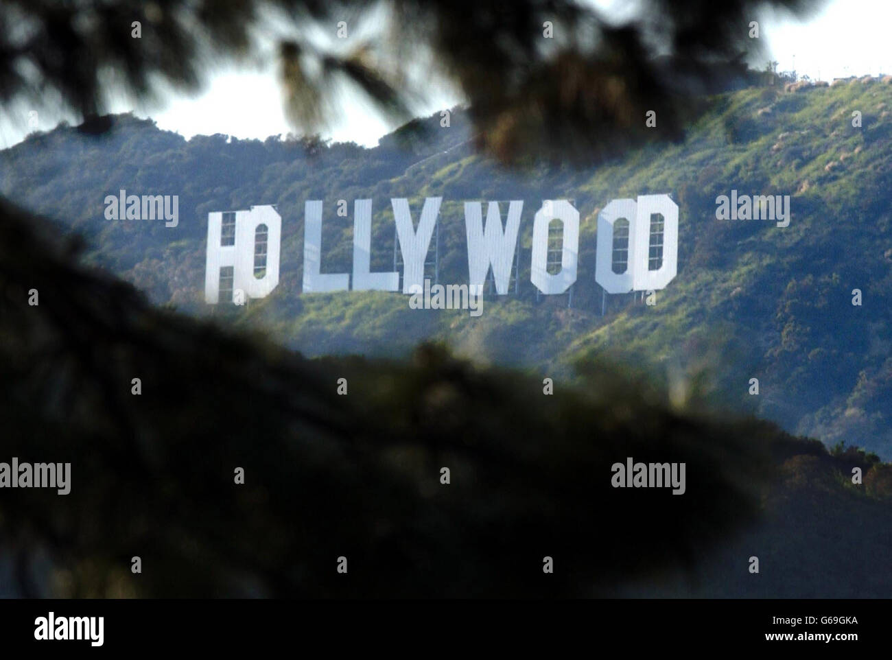 General view of the Hollywood sign which is four stories high and 450 ...