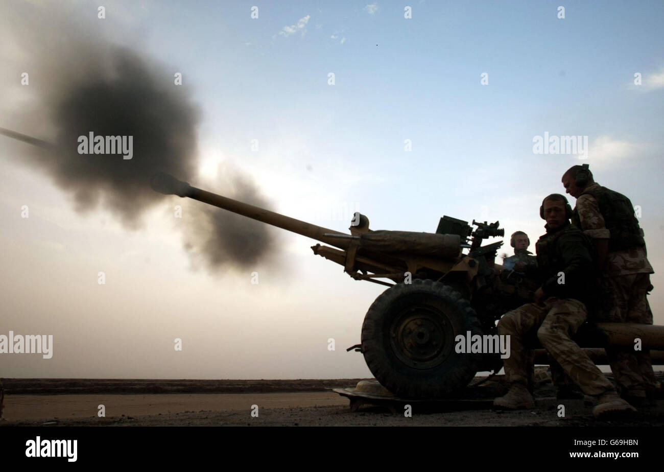 British soldiers from 29 Commando Regiment Royal Artillery fire at ...