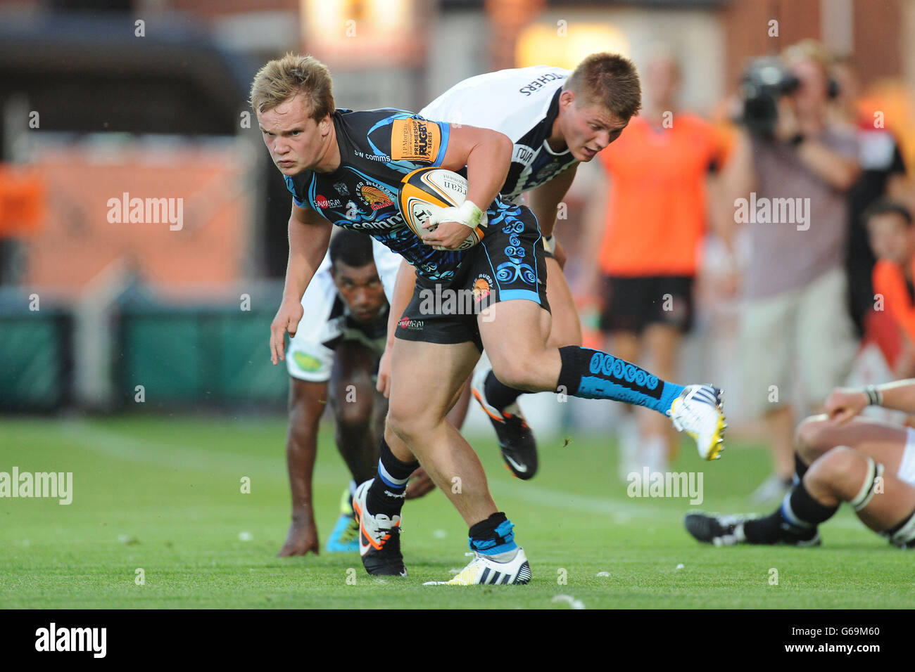 Exter Chief's Stuart Townsend races away to score during the Group A ...