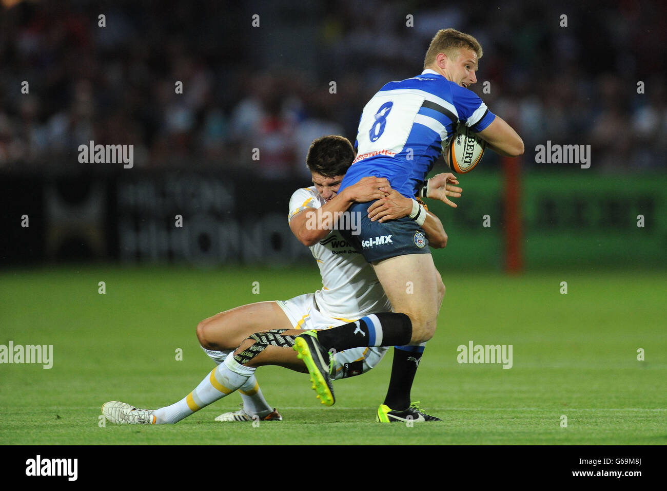 Bath Rugby 7's Max Northcote-Green (right) is tackled by Worcester ...