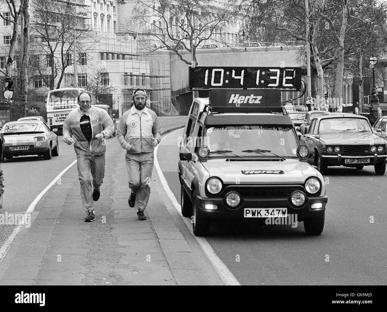 A vehicle clocks up the time of bearded Fred lebow, 48, who started the ...