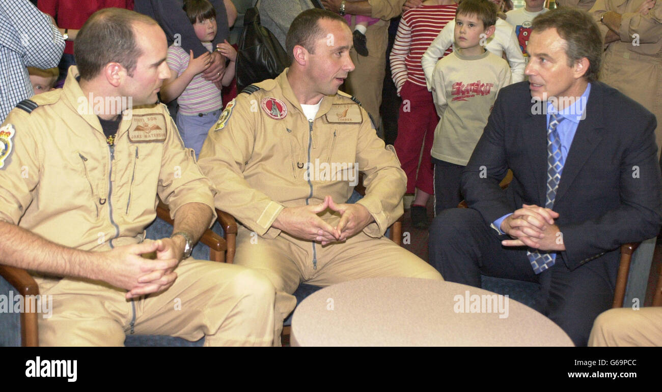 Prime Minister Tony Blair meets aircrewmen at RAF Leuchars in Fife ...
