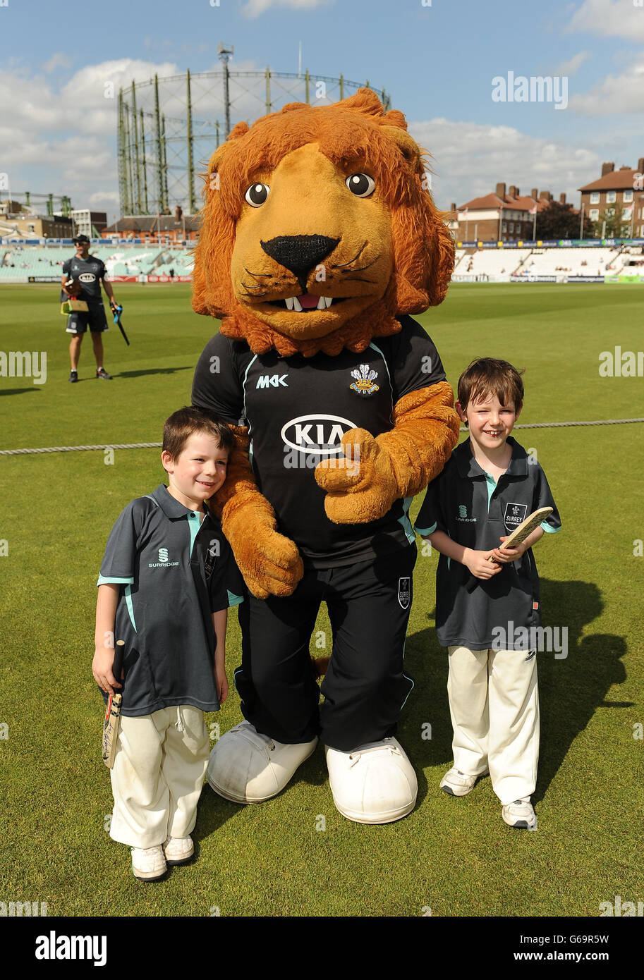 Surrey mascot Caesar the Lion with the match day mascots Stock Photo ...