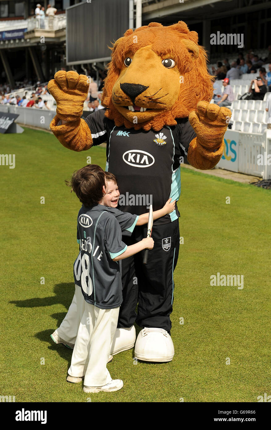 Surrey mascot Caesar the Lion with the match day mascots Stock Photo ...