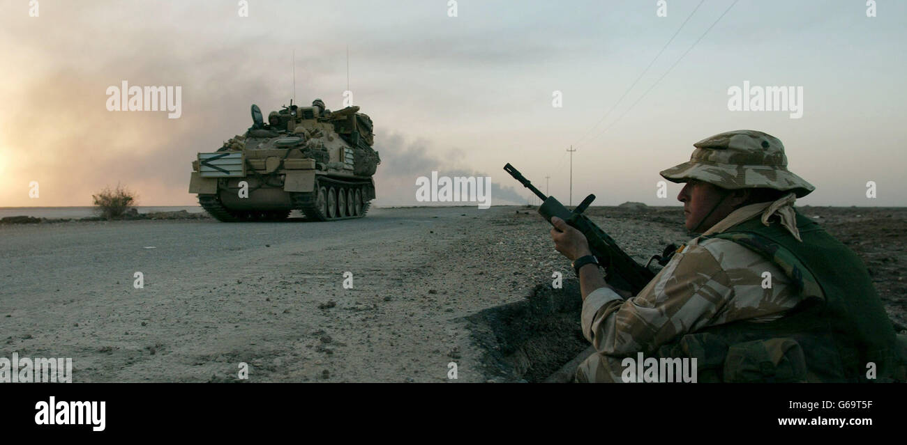 A British soldier from 29 Commando Regiment Royal Artillery stands on ...
