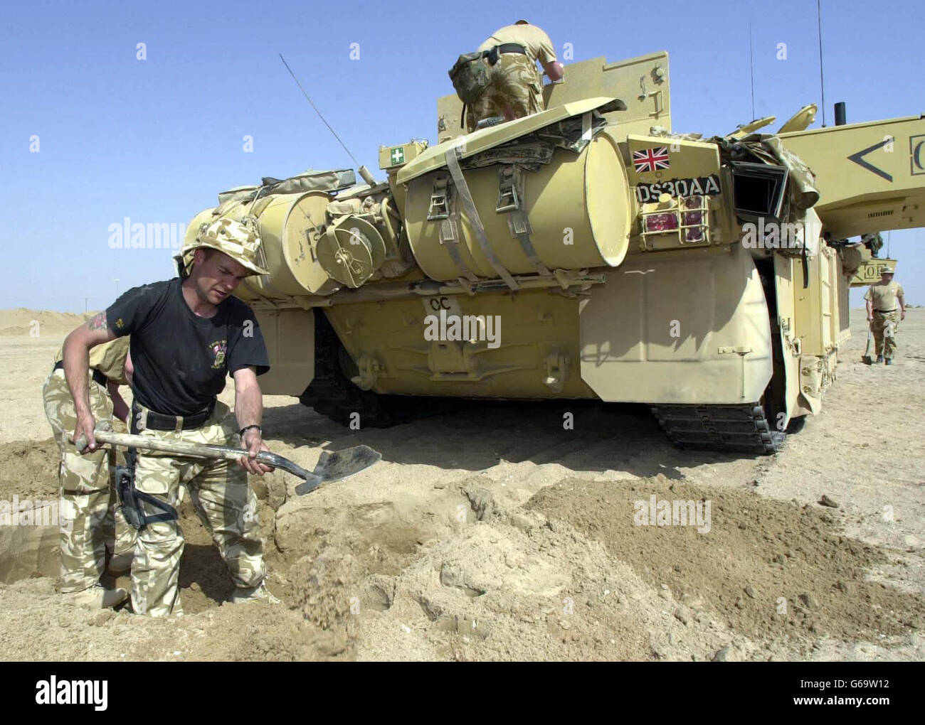 2nd Royal Tank Regiment (Desert Rats) dig in for the night at AZ Zubaya ...