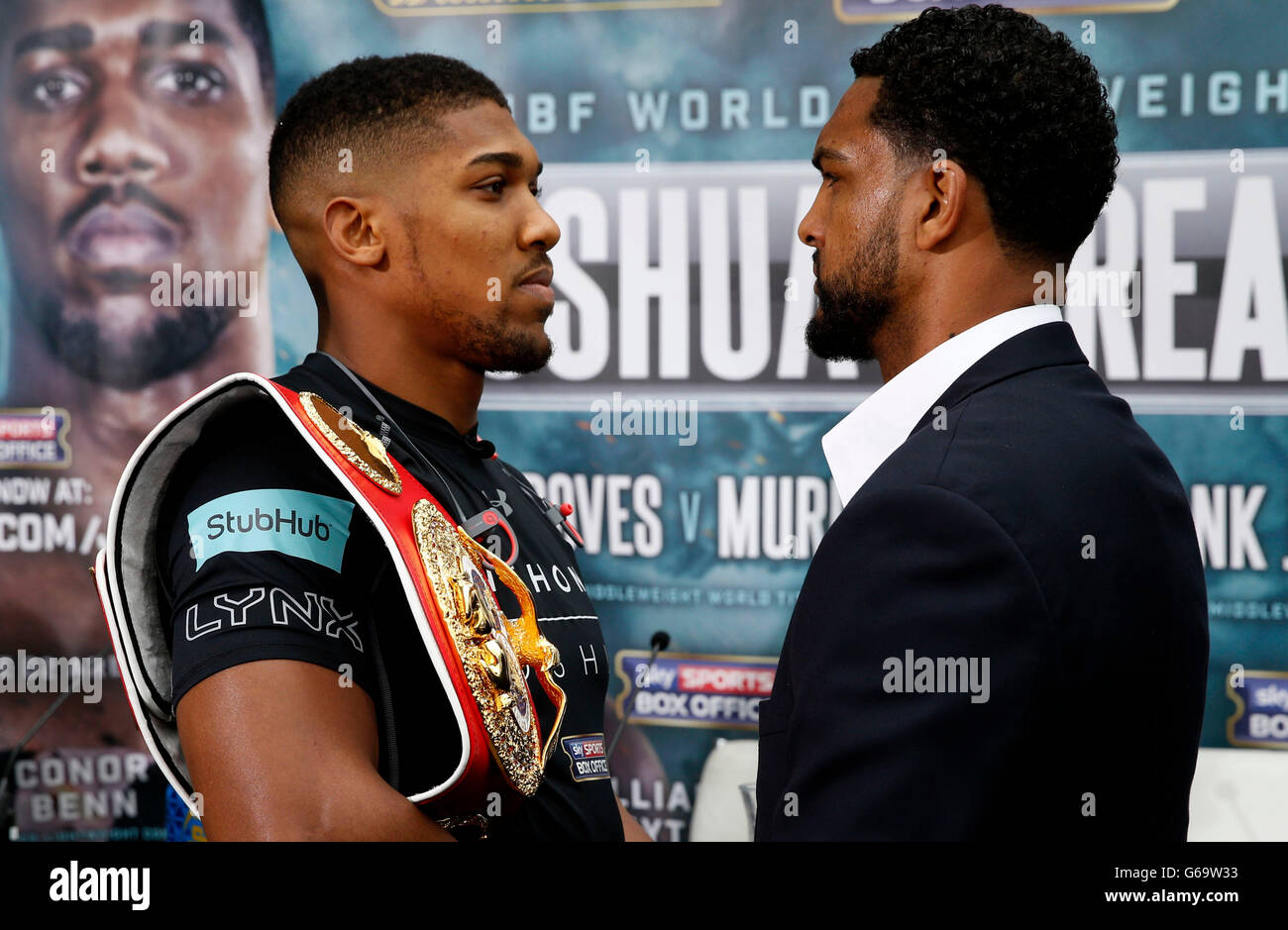 Anthony Joshua (left) and Dominic Breazeale go head to head during a ...
