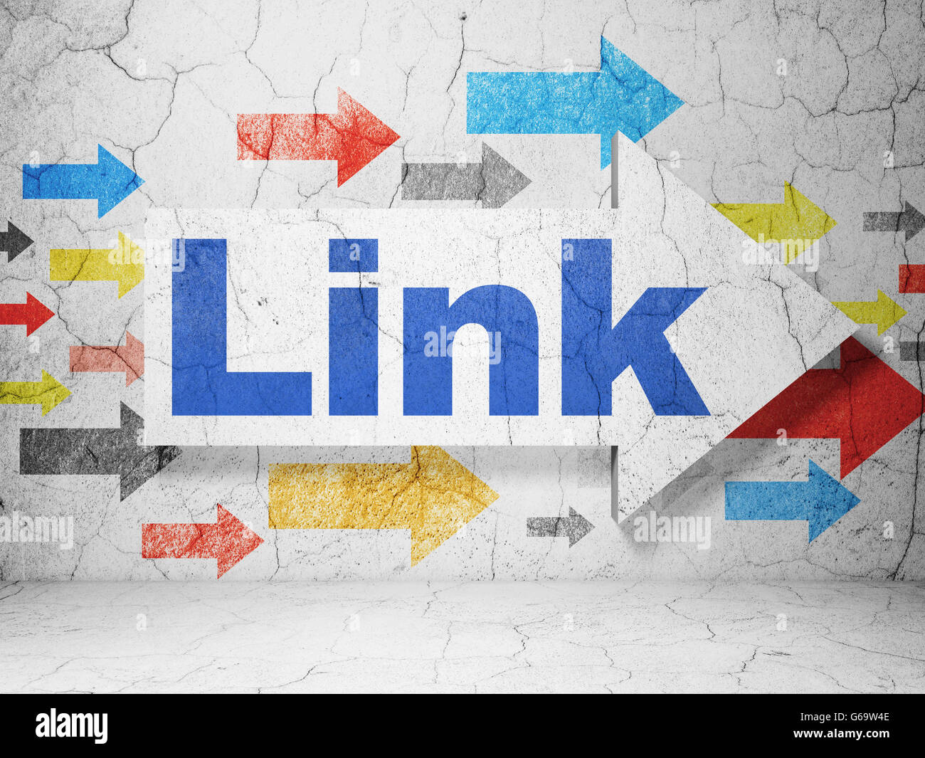 Web design concept: arrow with Link on grunge wall background Stock ...