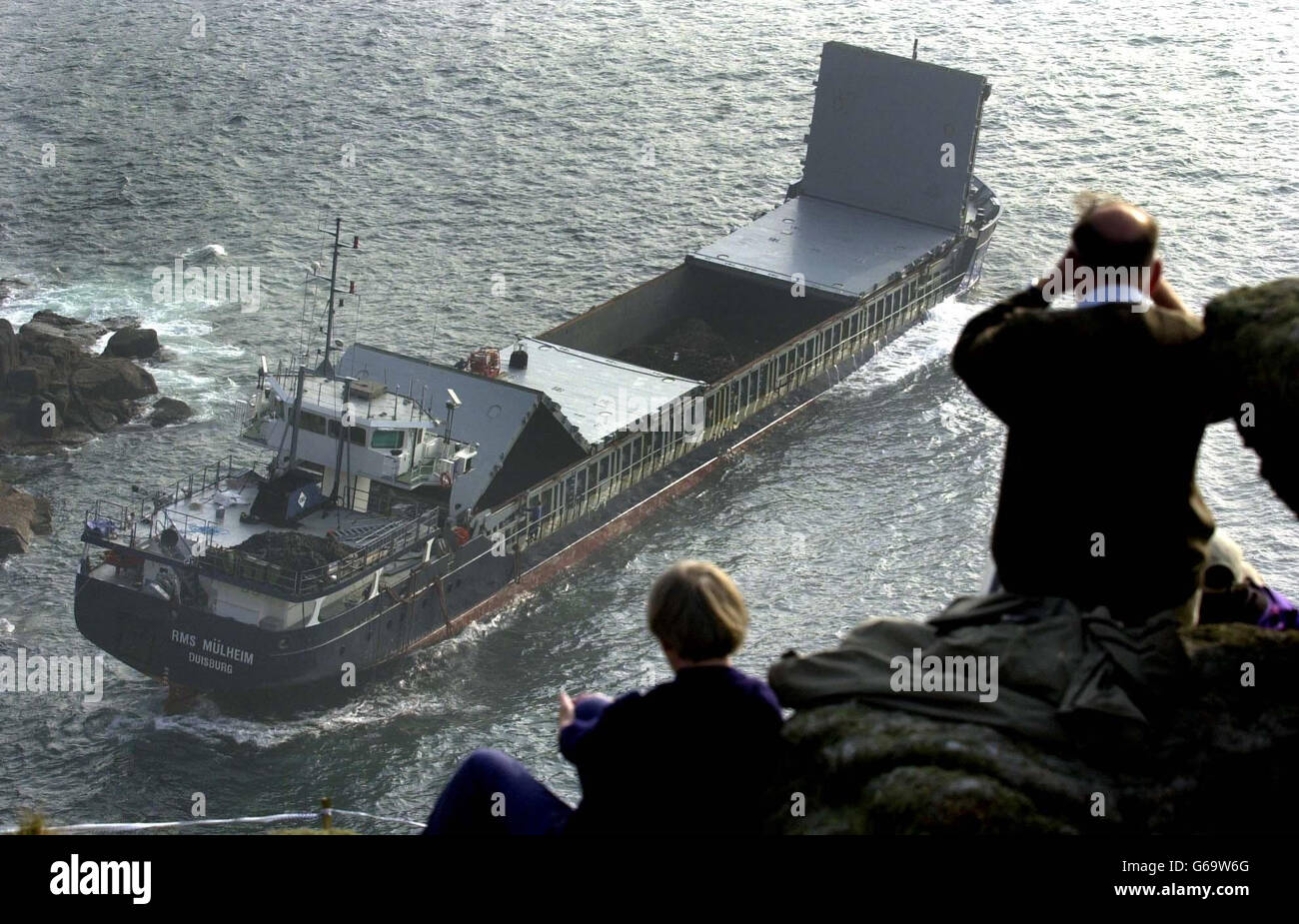 Cargo ship rms mulheim stuck on rocks close sennen cove hi-res stock ...