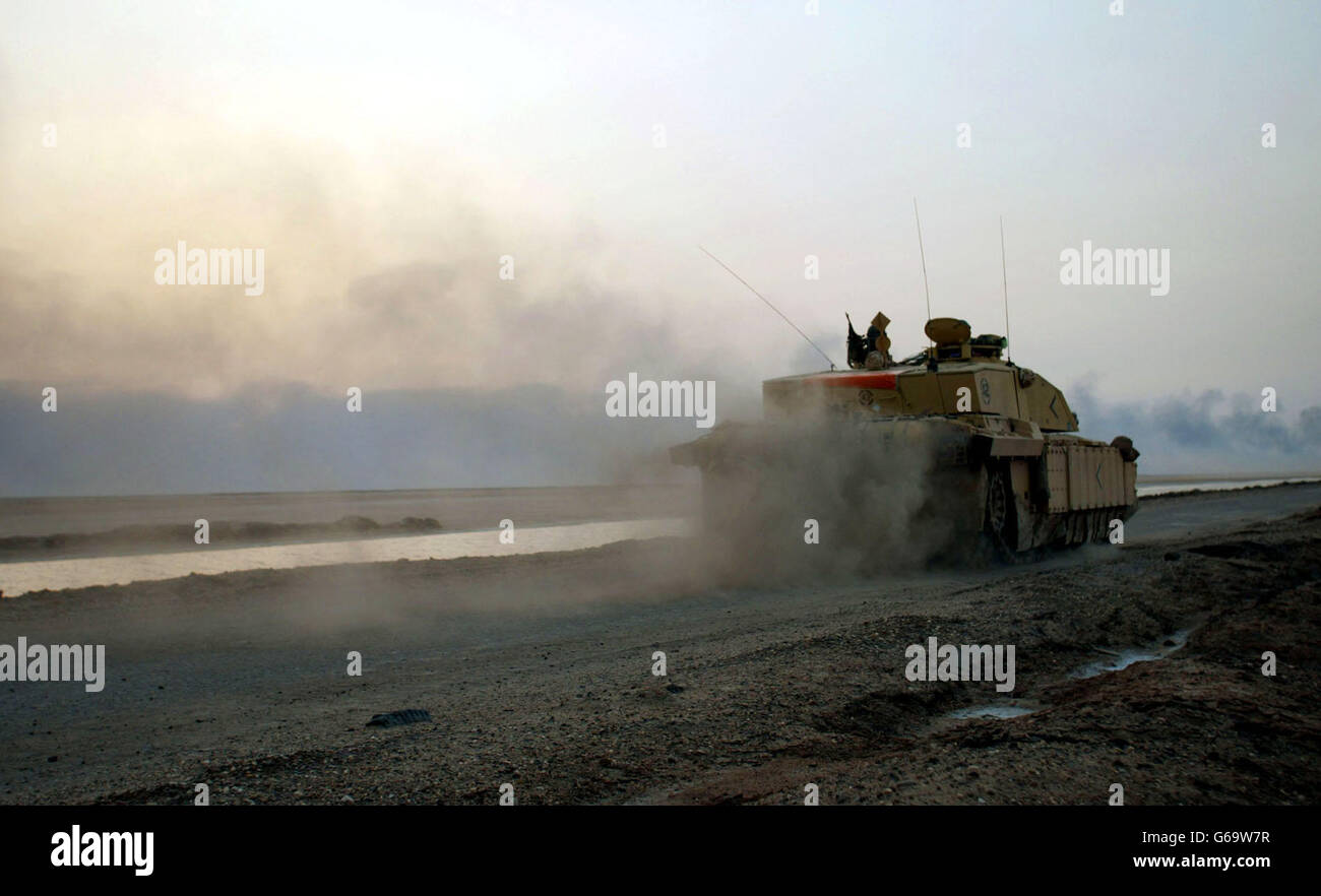 British army Challenger tanks set out for a night of patrols around ...