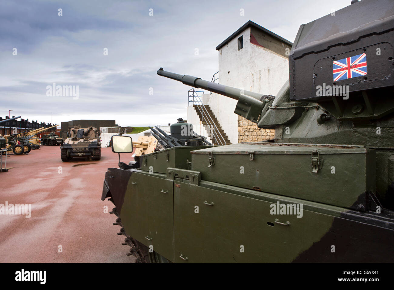 UK, County Durham, Hartlepool Headland, Heugh Battery Museum, tanks on ...