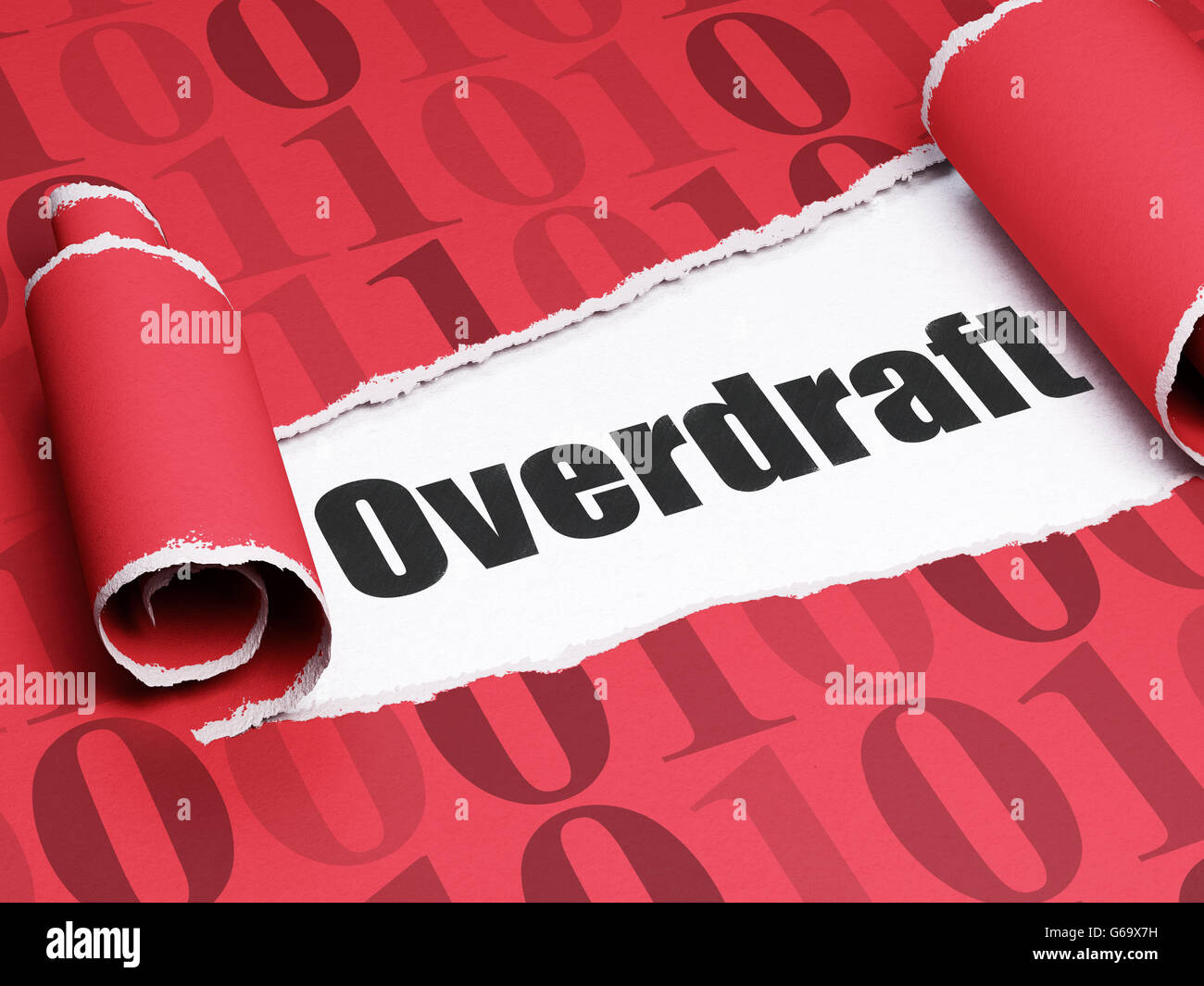 Business concept: black text Overdraft under the piece of torn paper ...