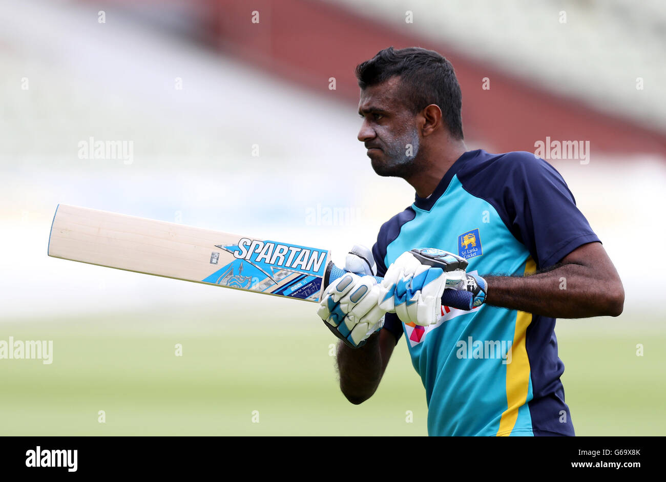 Sri Lanka's Farveez Maharoof during a nets session at Edgbaston ...