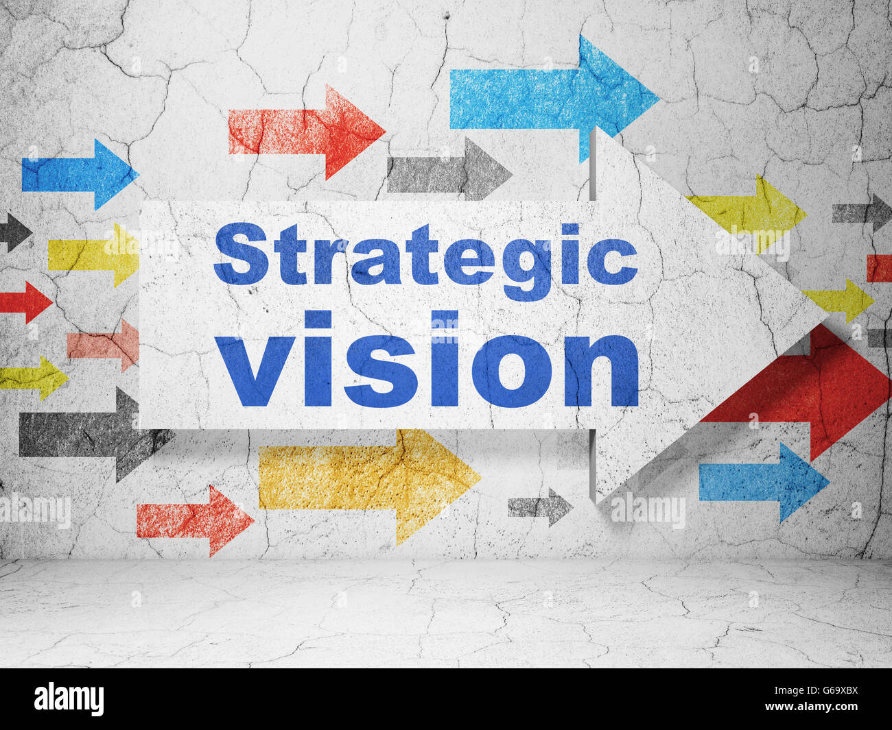 Business concept: arrow with Strategic Vision on grunge wall background ...