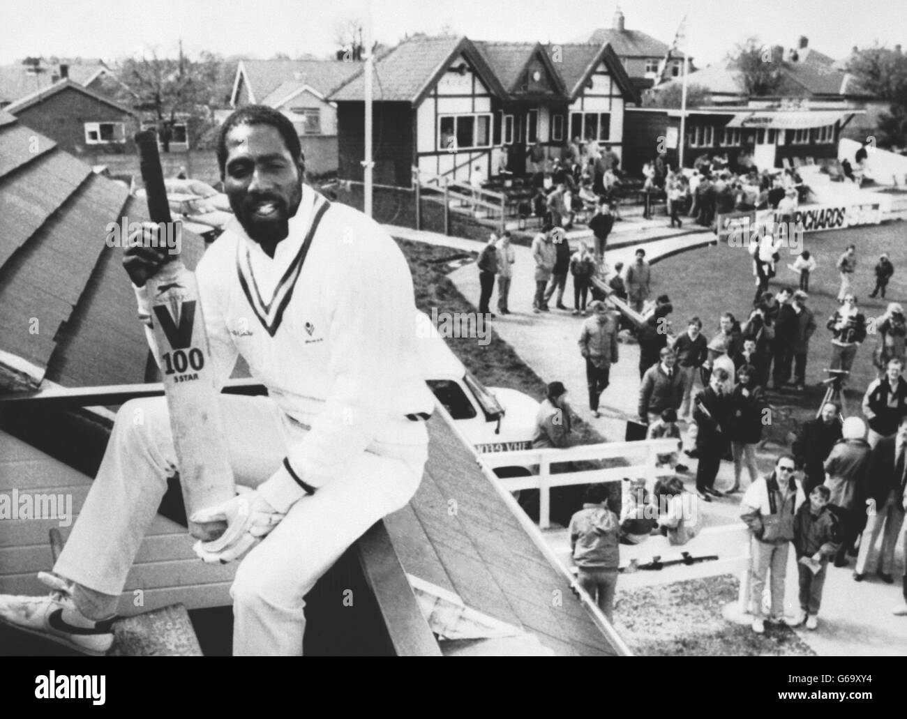 West Indian cricket star Viv Richards on top of the stand at the ...