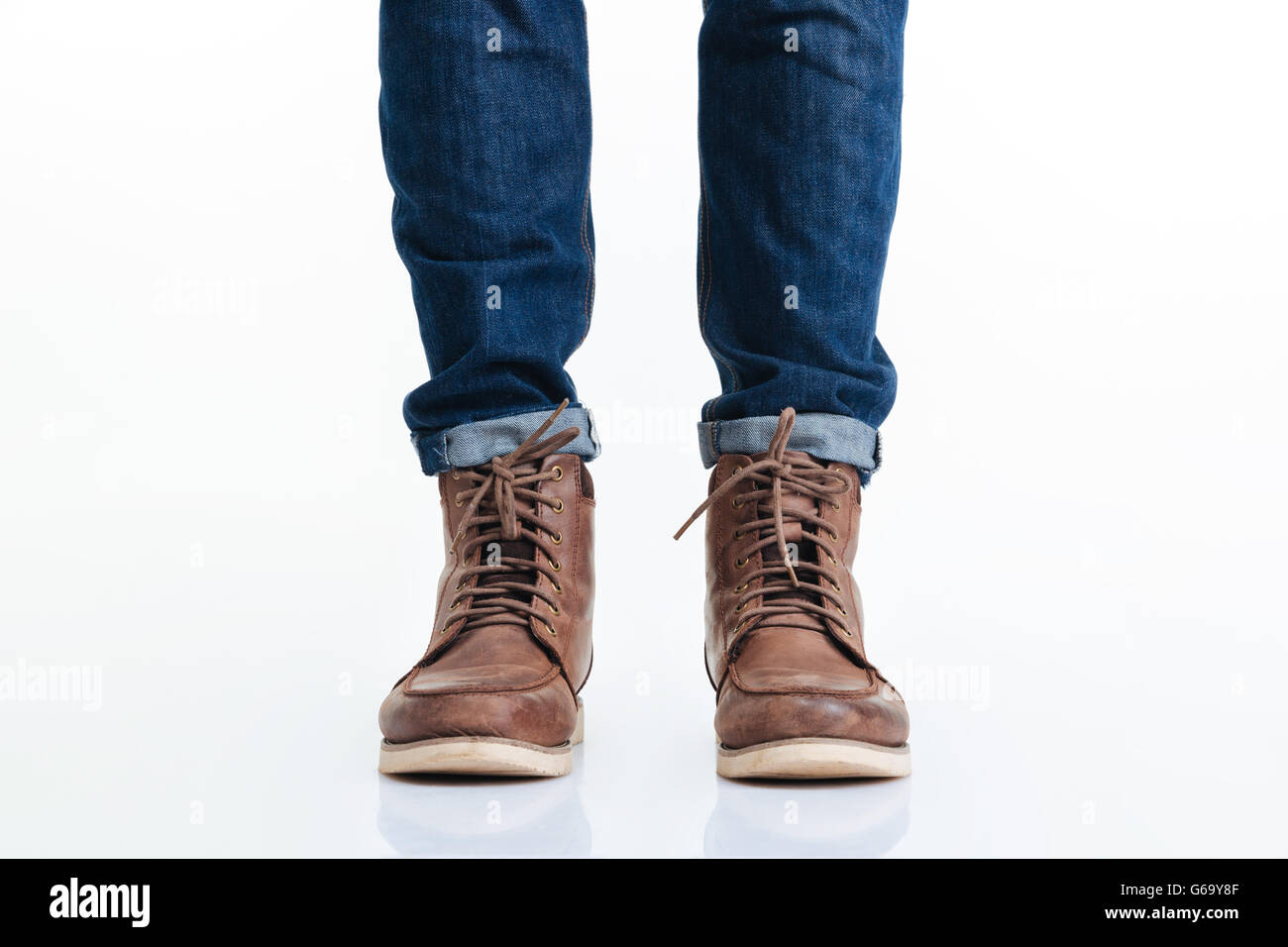 Closeup portrait of a male legs isolated on a white background Stock ...
