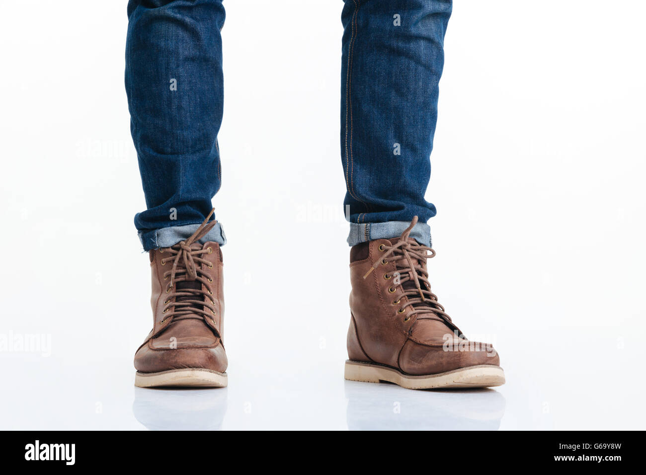 Closeup portrait of a male legs isolated on a white background Stock ...
