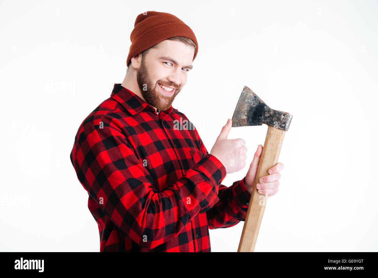 Smiling man holding axe hi-res stock photography and images - Alamy