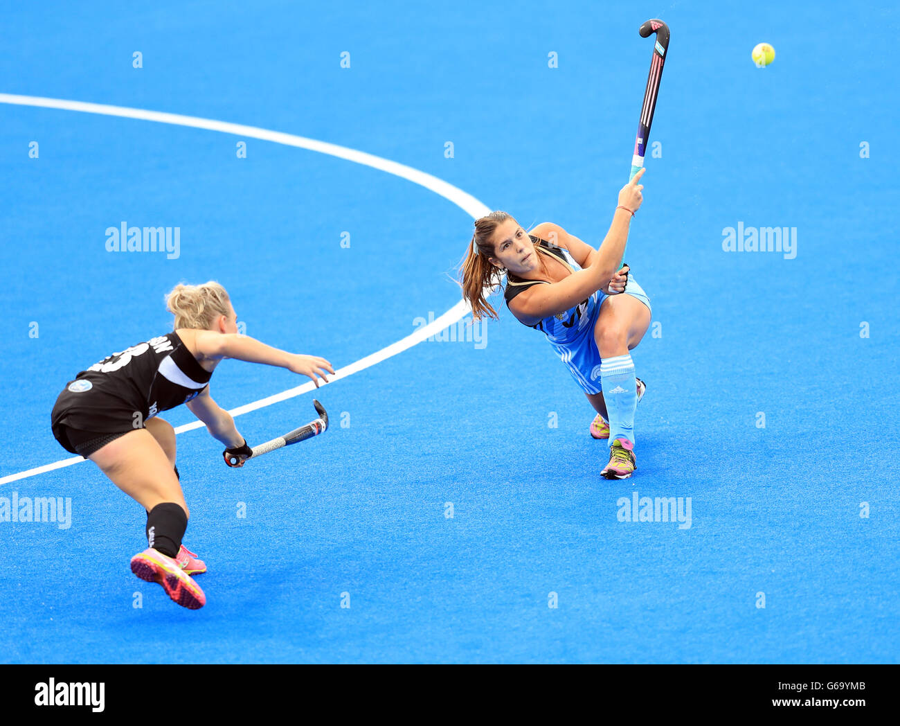 Argentina's Carla Rebecchi (right) and New Zealand's Charlotte Harrison ...