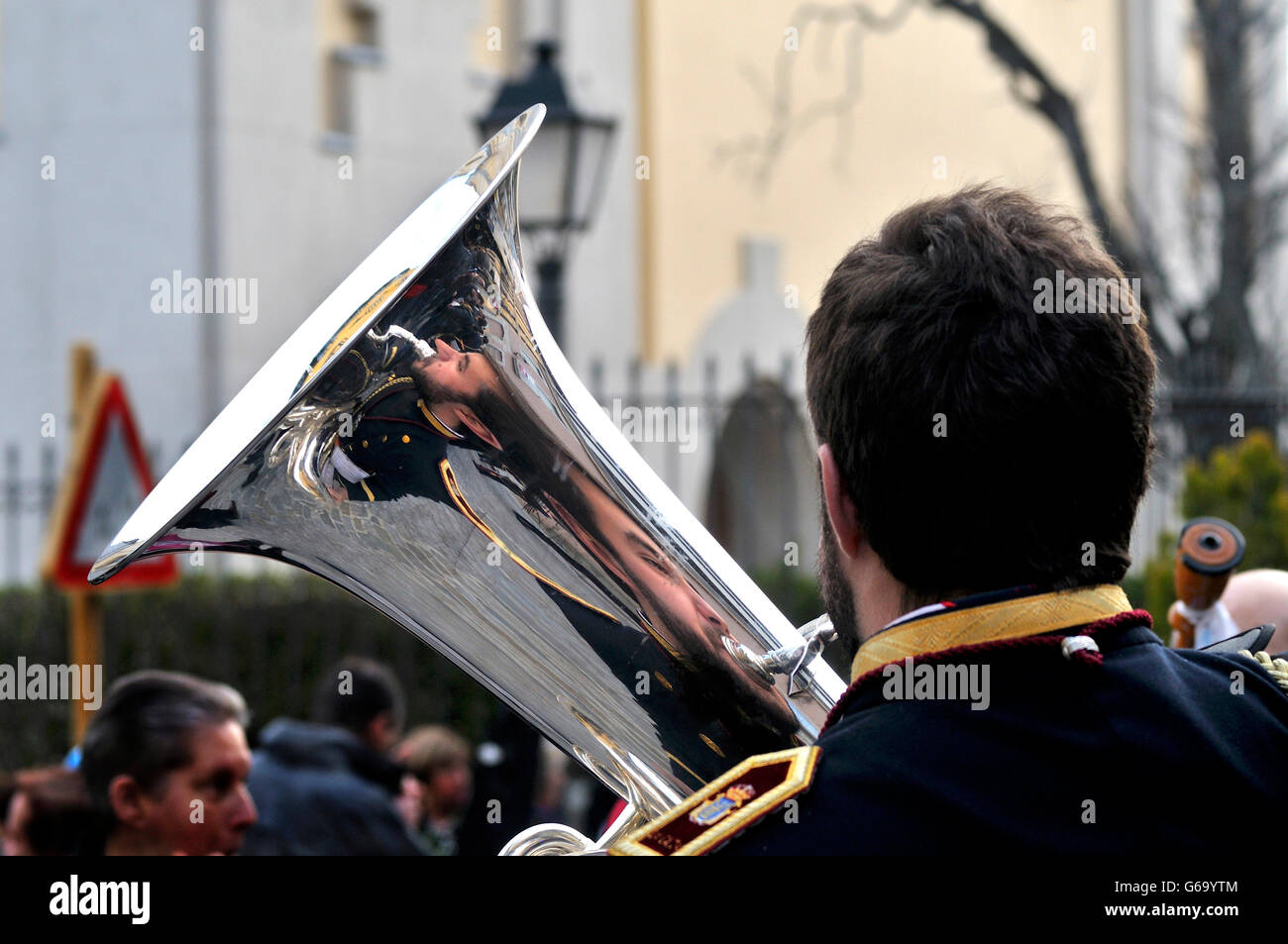 Musician with tuba in the Good Friday procession of San Lorenzo de El ...