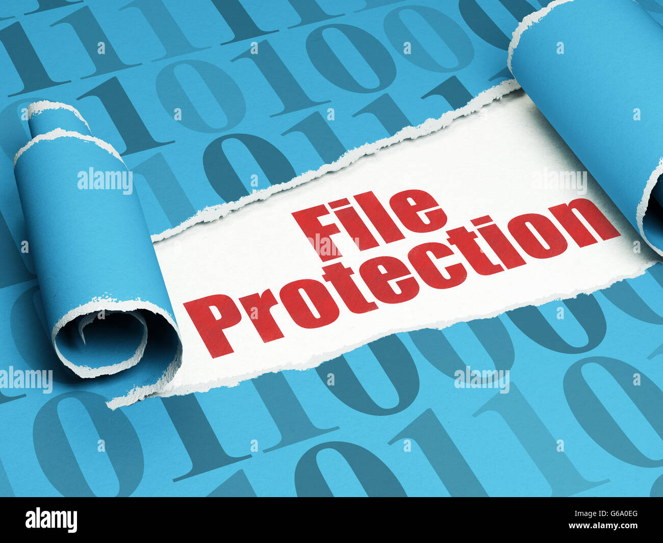 Privacy concept: red text File Protection under the piece of torn paper ...