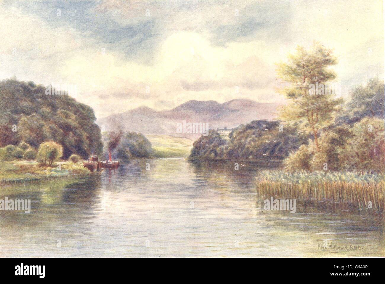 IRELAND: Munster: The Blackwater, at Dromana. Steamer., antique print ...