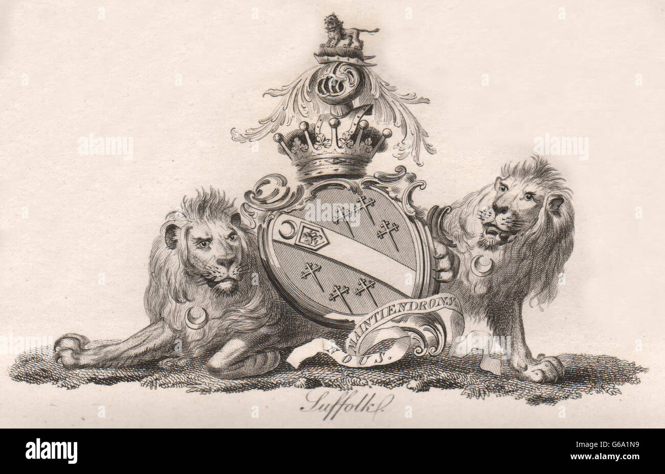 SUFFOLK: Coat of Arms. Heraldry, antique print 1790 Stock Photo - Alamy