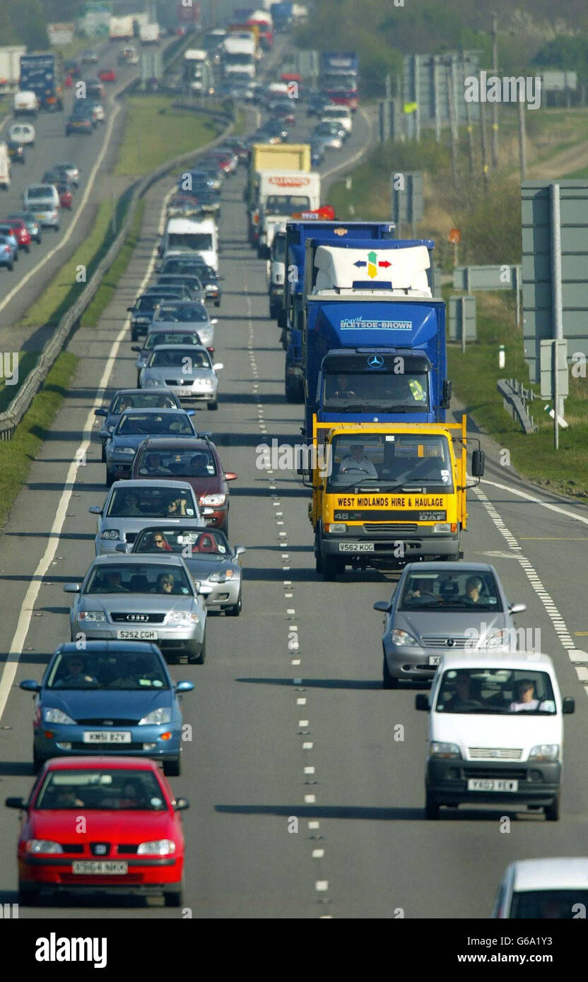 Easter traffic on the A14 in Cambridgeshire. Hundreds of travellers are ...